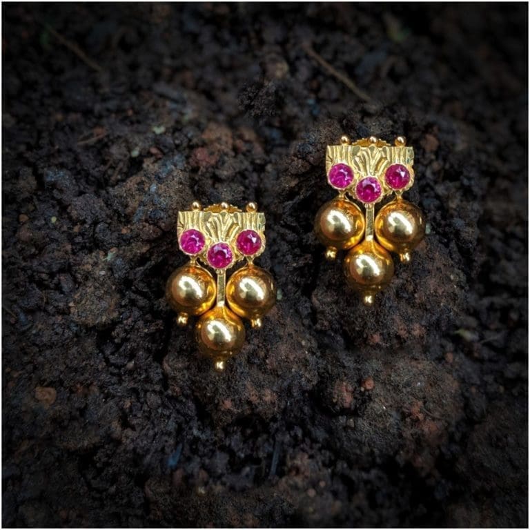Earring - Gejje Addige with Red Stone | Gujjadi Swarna Jewellers