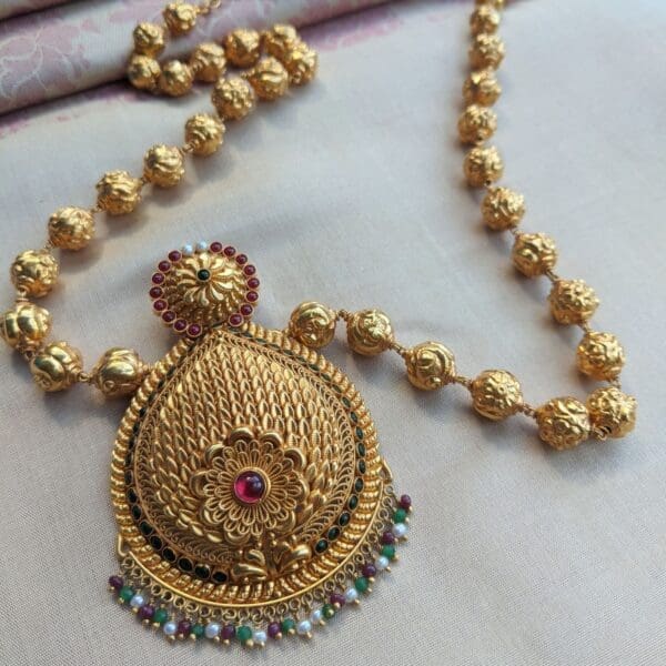 Necklace - Short - Antique Gejje Addige Inspired with Cob Ruby ...